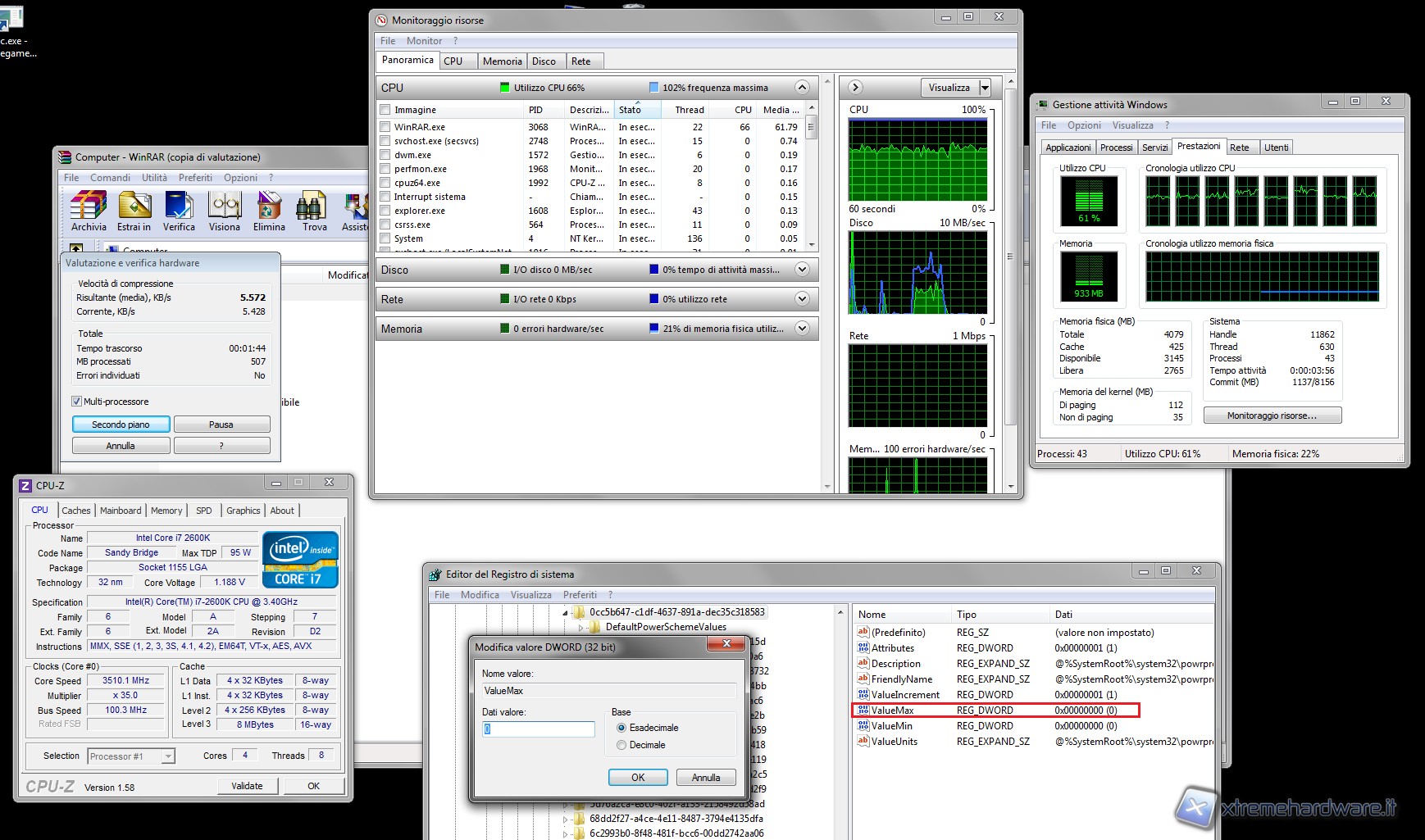 Core parking on Windows Seven: WinRAR performance with Sandy Bridge