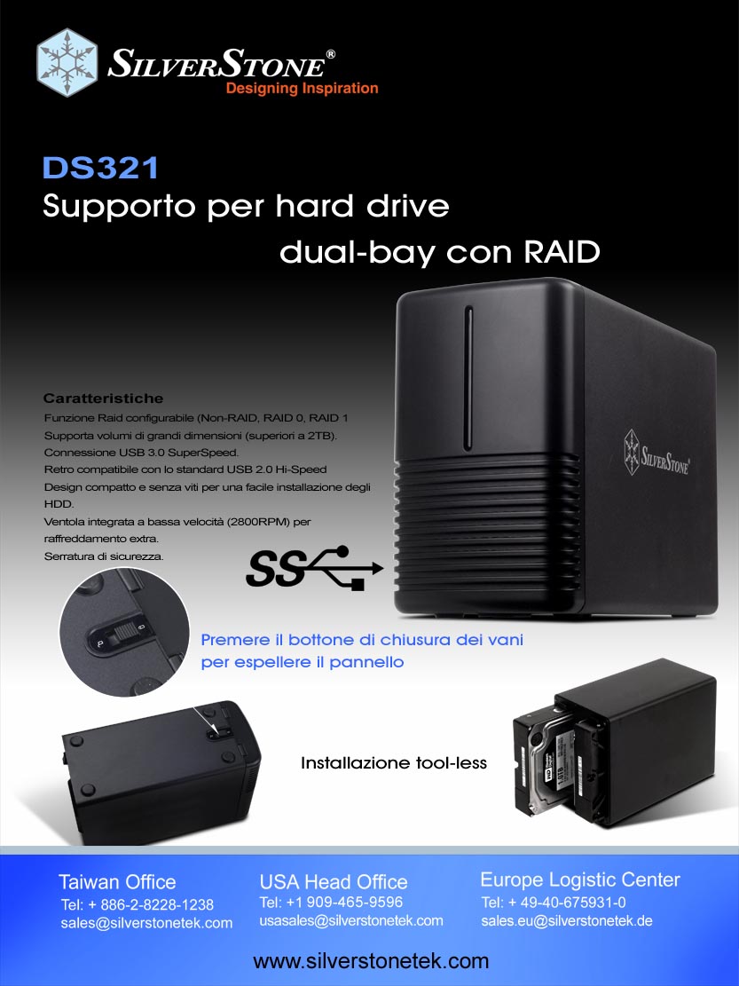 Silverstone annuncia il DS321, box eterno dual-bay USB 3.0
